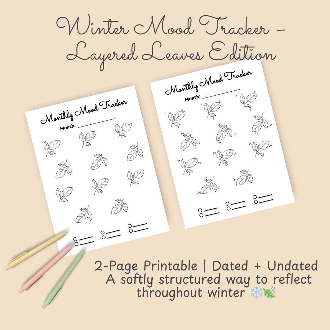 Winter Mood Tracker Printable - Layered Leaves Layout | Dated + Undated ...