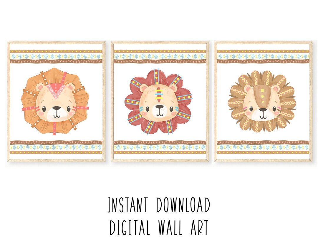 Boho Lion Nursery Prints, Lion Tribal Pattern Print, Kids Room ...