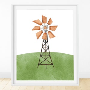 Farm Nursery Wall Art Printable, Barn Tractor Windmill Set Barnyard ...