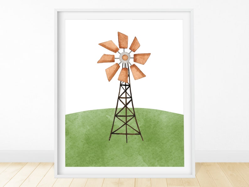 Farm Nursery Wall Art Printable, Barn Tractor Windmill Set Barnyard ...