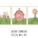Farm Nursery Wall Art Printable, Barn Tractor Windmill Set Barnyard ...
