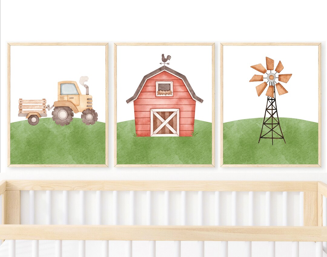 Farm Nursery Prints, Barn, Tractor, Windmill, Farm Building and ...