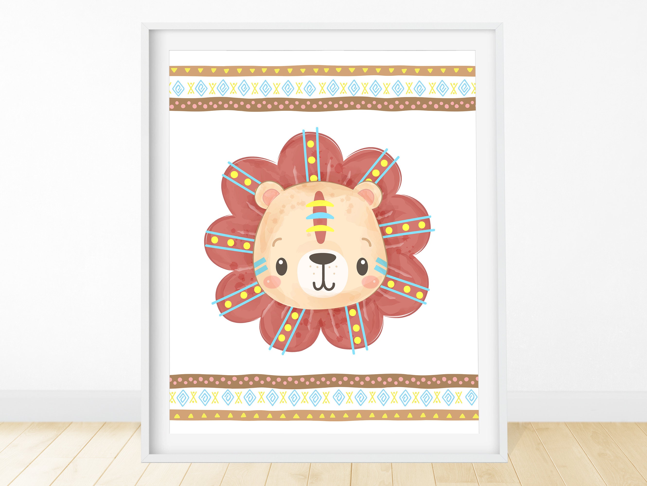 Boho Lion Nursery Prints, Lion Tribal Pattern Print, Kids Room ...