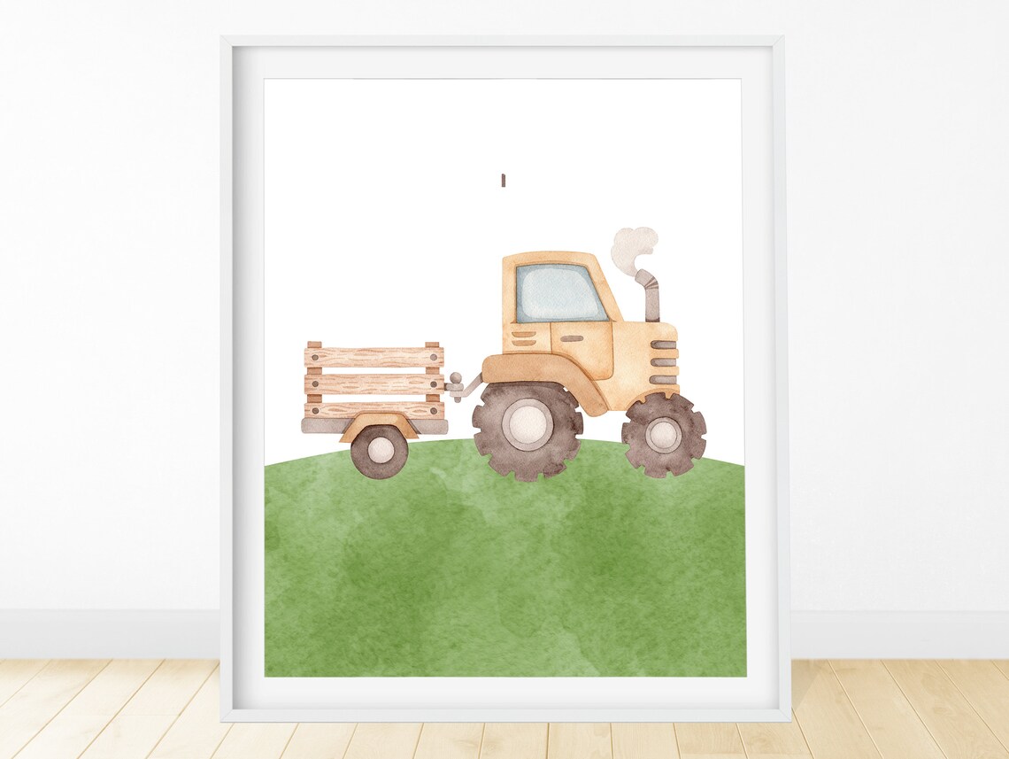 Farm Nursery Wall Art Printable, Barn Tractor Windmill Set Barnyard ...