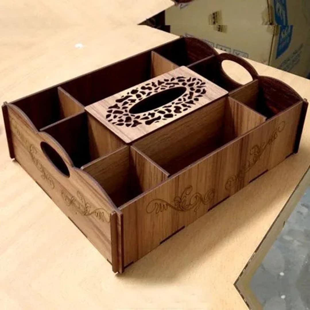 Digital Laser Cut Snack Serving Tray With Tissue Box 3/4 Mm Decoration ...
