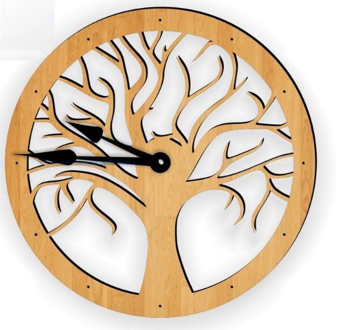 Digital Laser Cut Cnc TREE FAMILY Wall Clock Kids Room Decor SVG Dxf ...