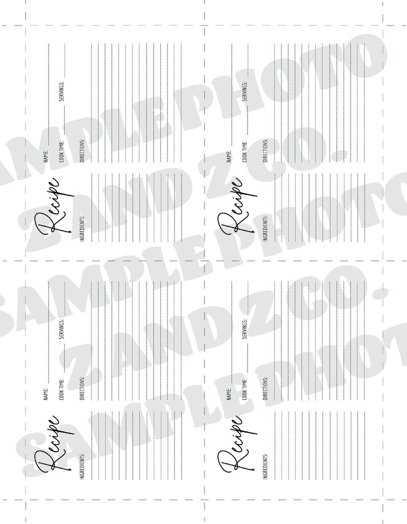 Minimalist Recipe Card Template Printable Digital Download Template ...