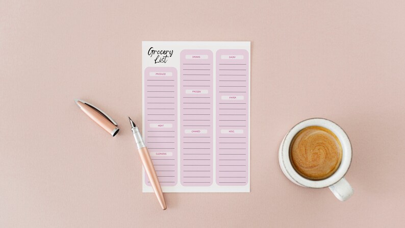 Cute Pink Grocery List Template Printable Digital Download Template ...