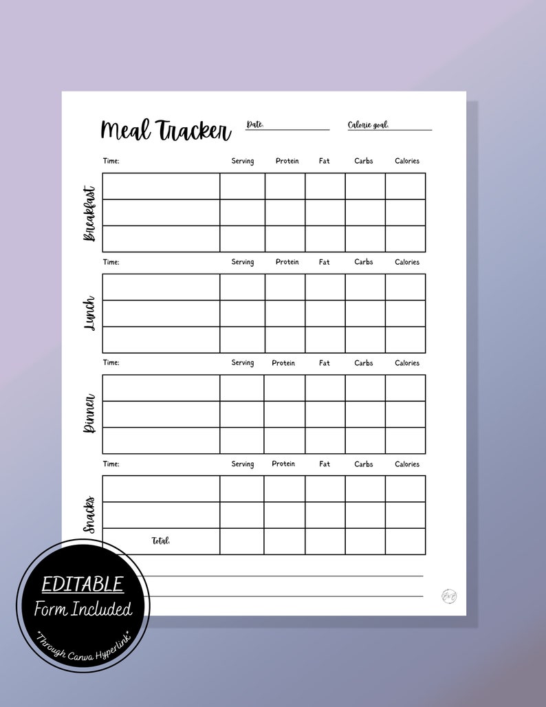 Minimalist Meal Tracker Template Printable Digital Download Template ...