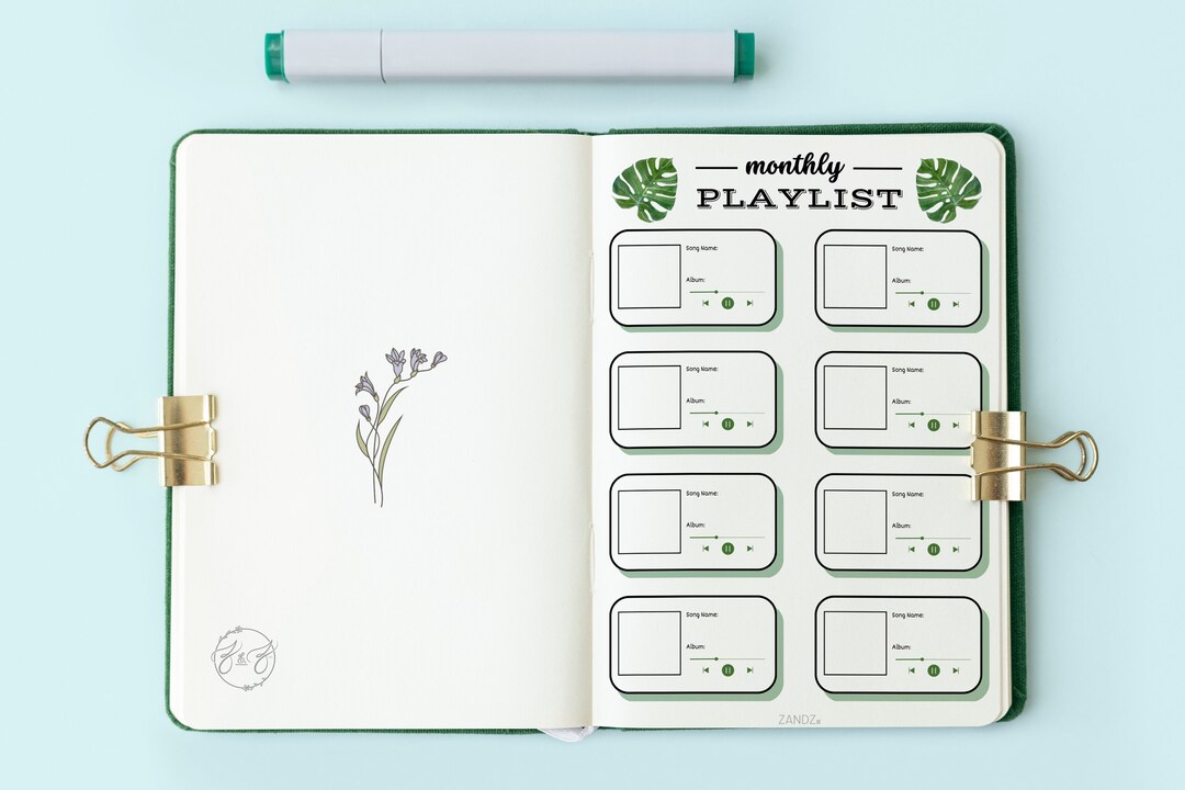 4 Pc Bundle Monthly Music Playlist Journal Planner Layout Printable ...