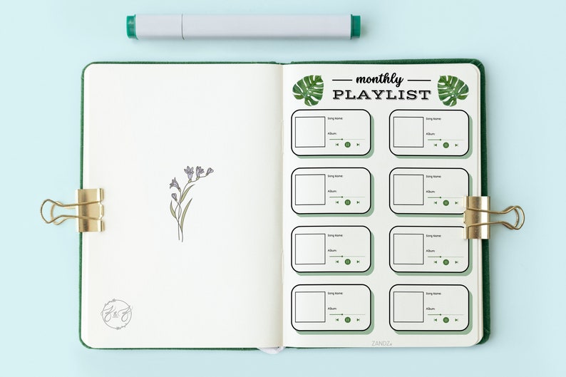 4 Pc Bundle Monthly Music Playlist Journal Planner Layout Printable ...