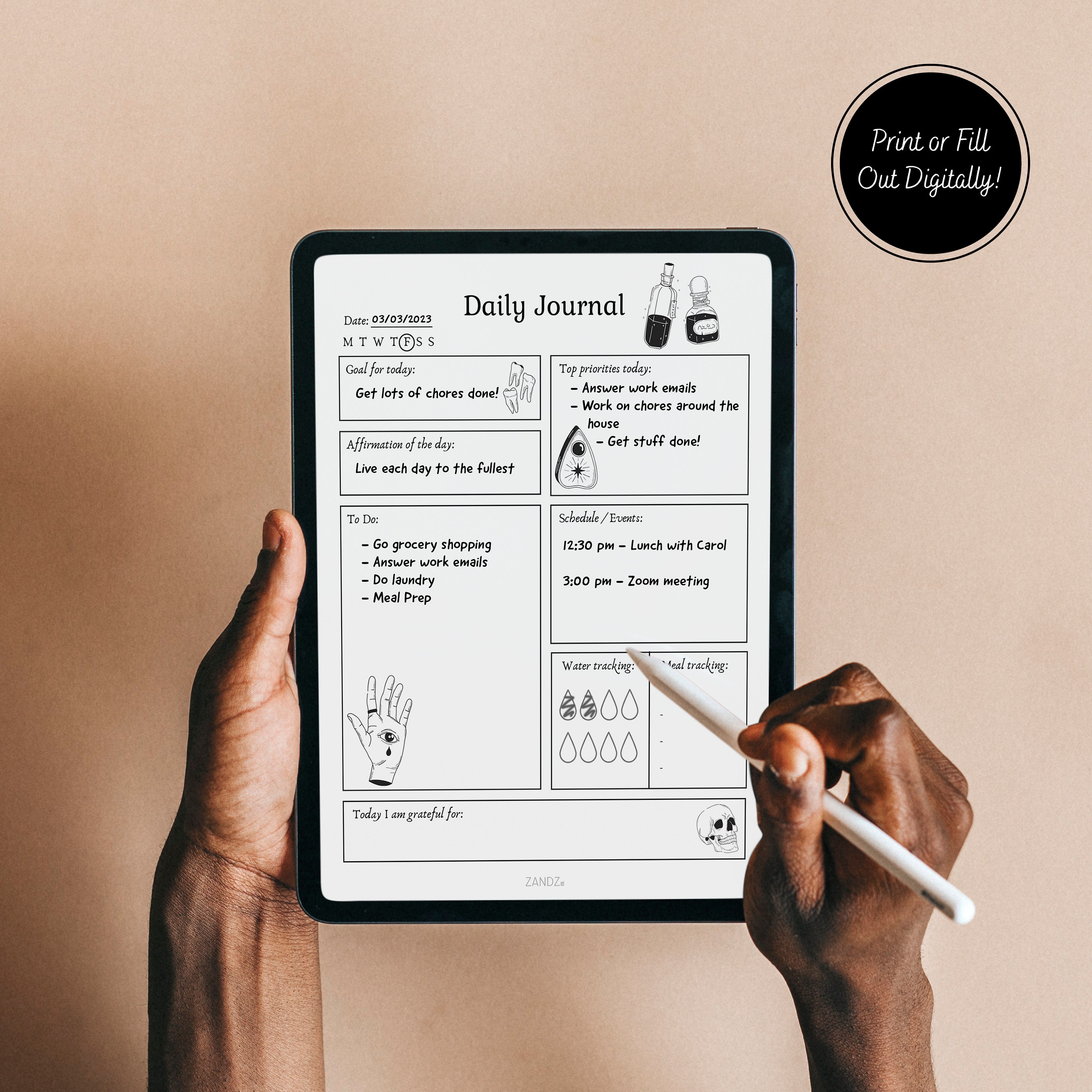 Witchy Daily Journal Planner Layout Printable Digital Download Template ...