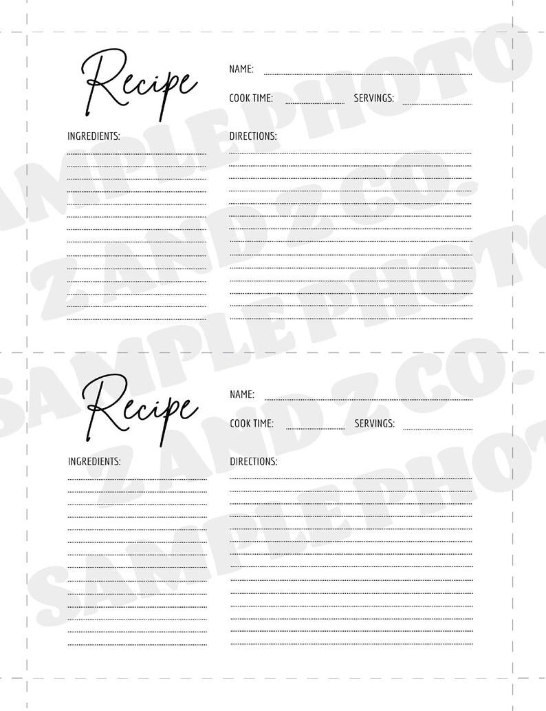 Minimalist Recipe Card Template Printable Digital Download Template ...
