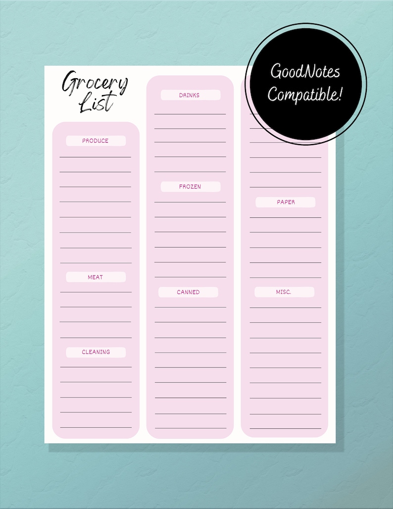 Cute Pink Grocery List Template Printable Digital Download Template ...