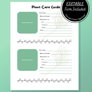 Plant Care Guide Template Printable Digital Download Template - Instant ...