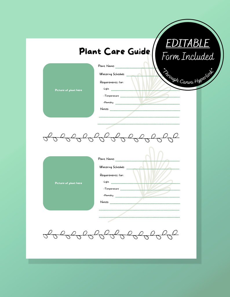 Plant Care Guide Template Printable Digital Download Template - Instant ...