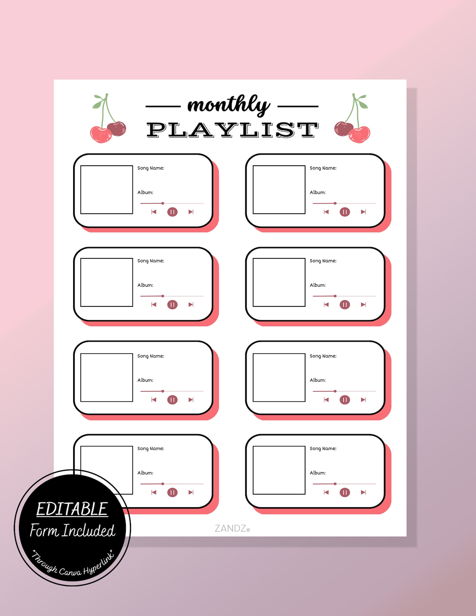 Monthly Music Playlist Journal – Printable Planner Layout (digital ...
