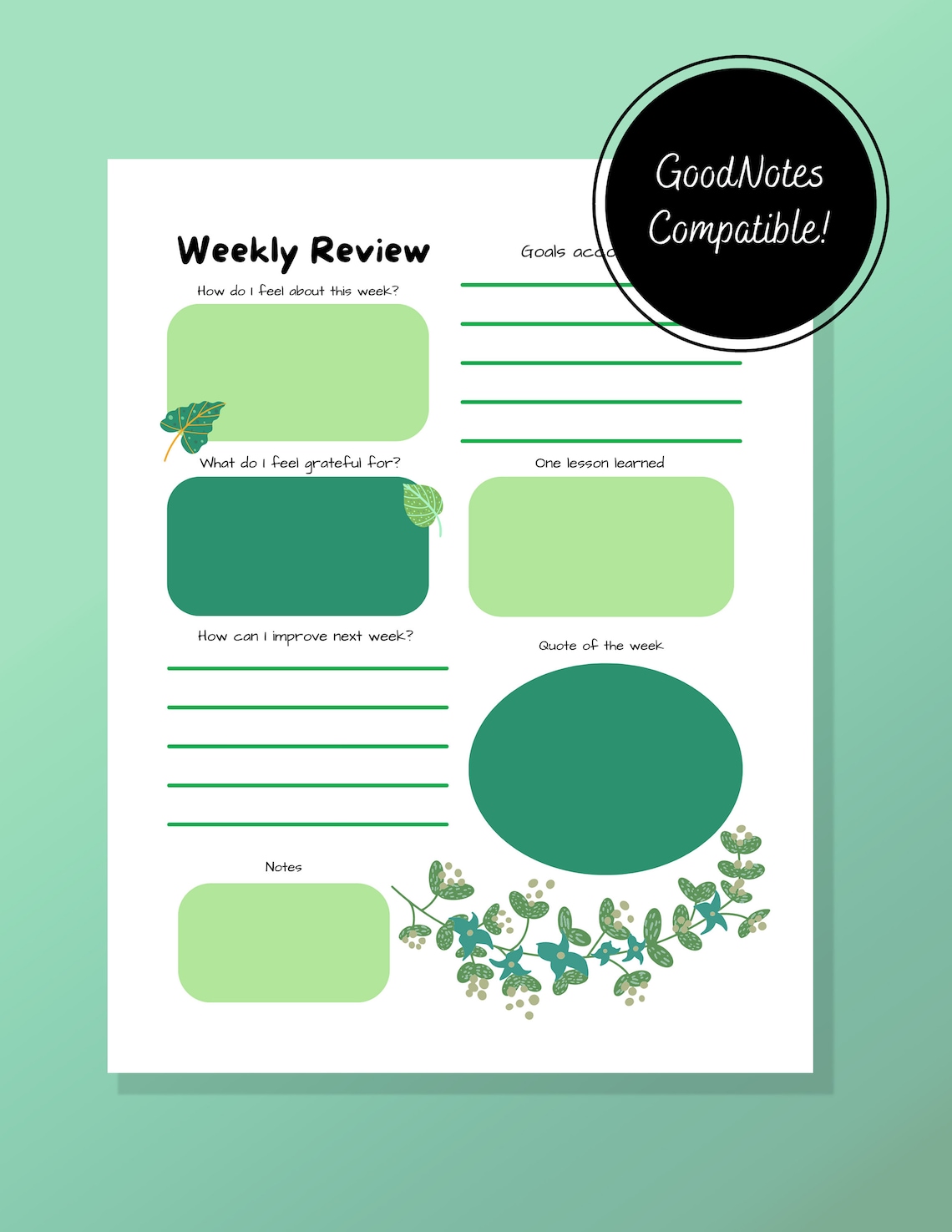 Plant Themed Weekly Review Printable Digital Download Template - Etsy