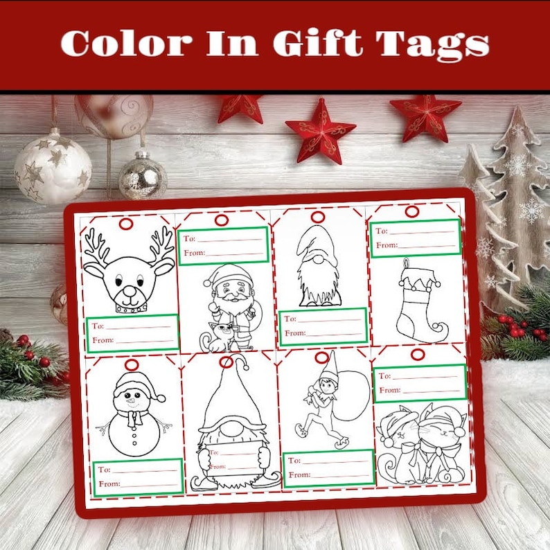 Color in Your Own Gift Tags for Kids. DIY Christmas Gift Tags. - Etsy