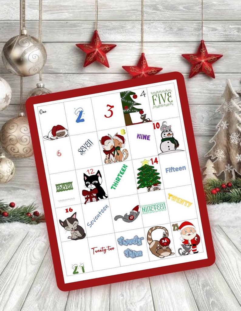 Cat Christmas Advent Calendar. Printable for Kids! - Etsy