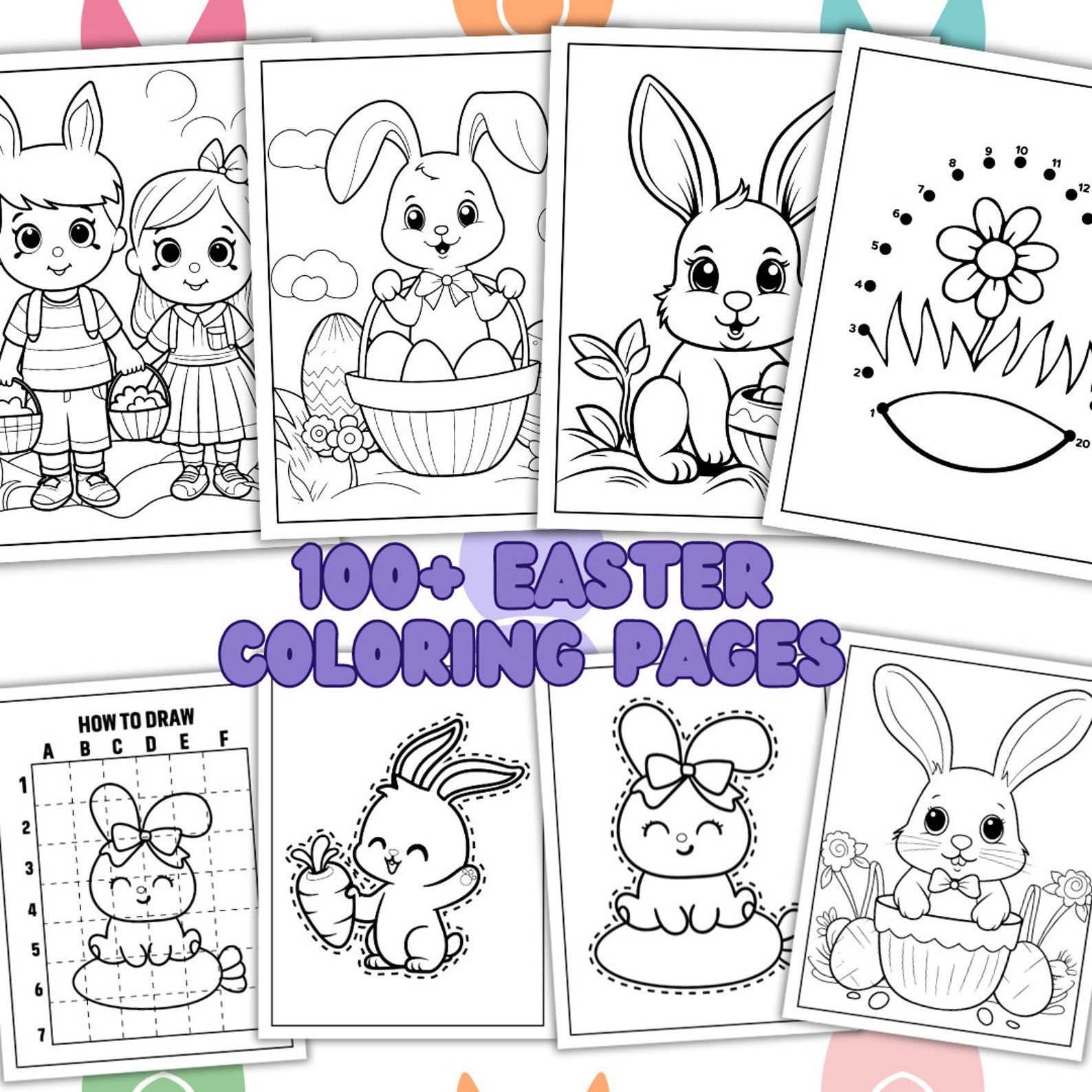 Easter Coloring Pages for Kids Printable, Fun Easter Bunny Coloring ...