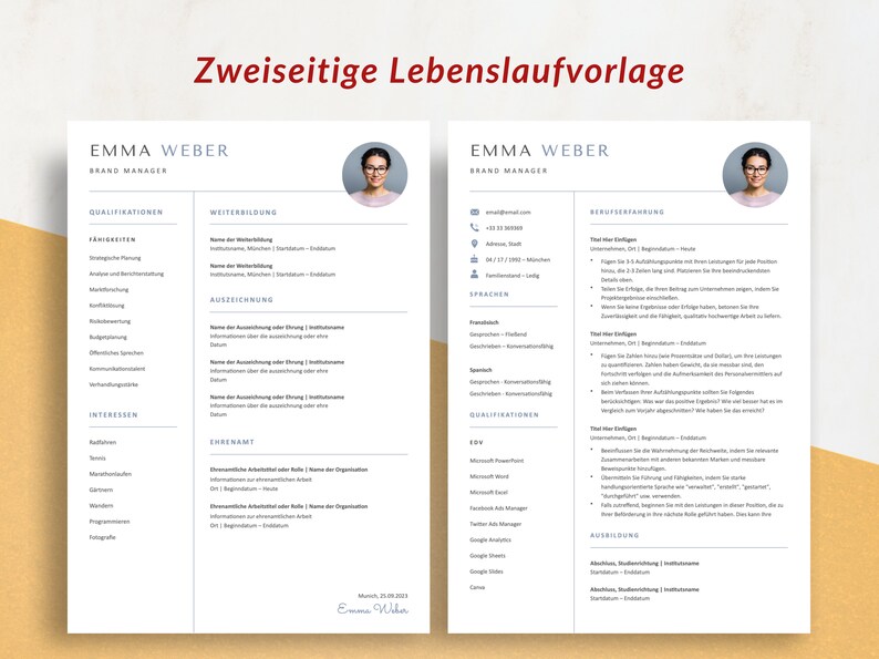 CV Template German, Bewerbungsvorlagen, Lebenslauf Vorlage, Lebenslauf ...