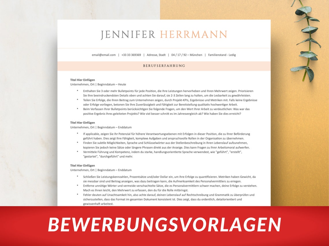 CV Template German Bewerbungsvorlagen Lebenslauf Vorlage - Etsy