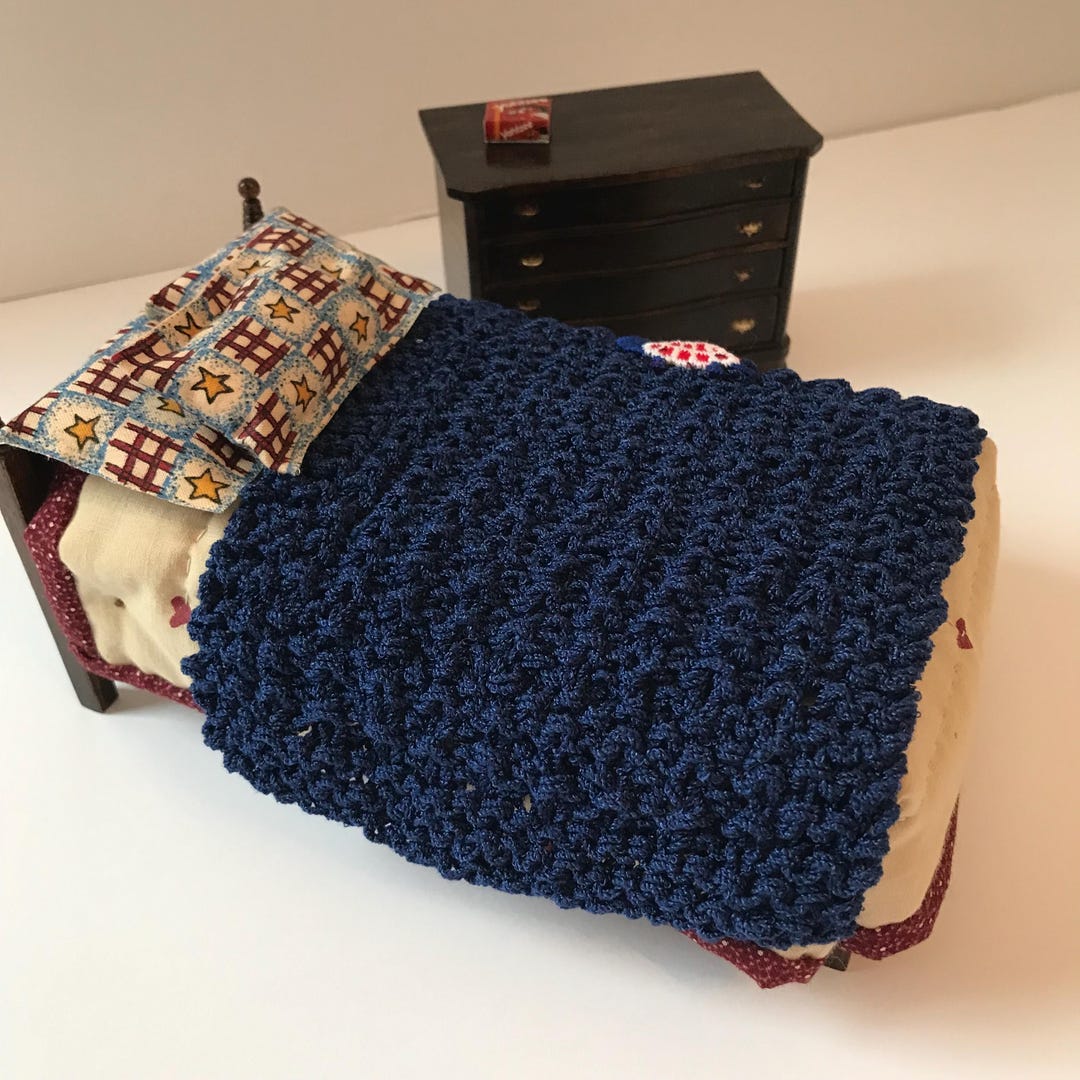 Miniature Blanket 1:12 Scale, Artisan Knitted Dollhouse Blanket ...