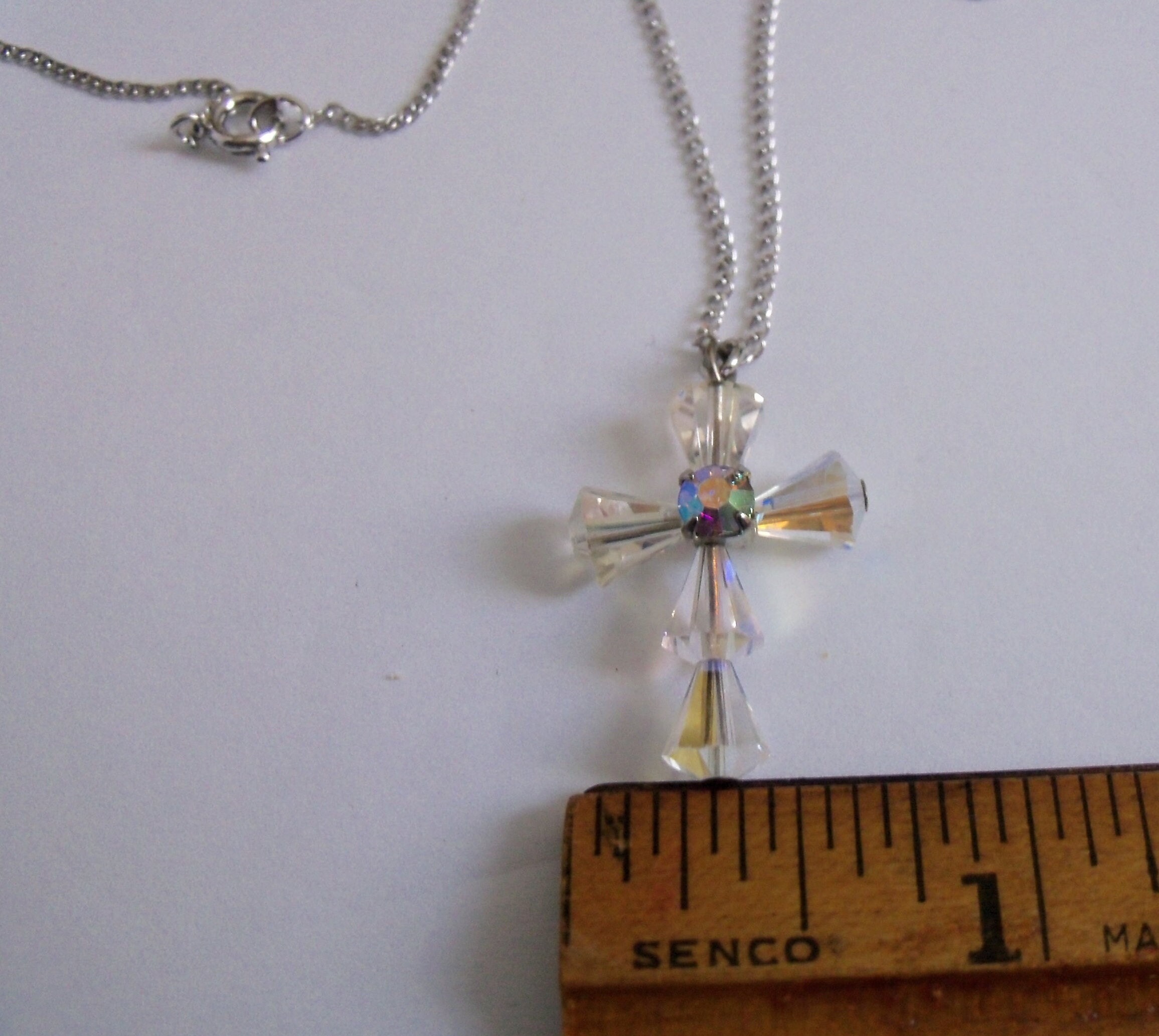 Aurora Borealis Cross Necklace, Sterling and Rhinestone Cross ...