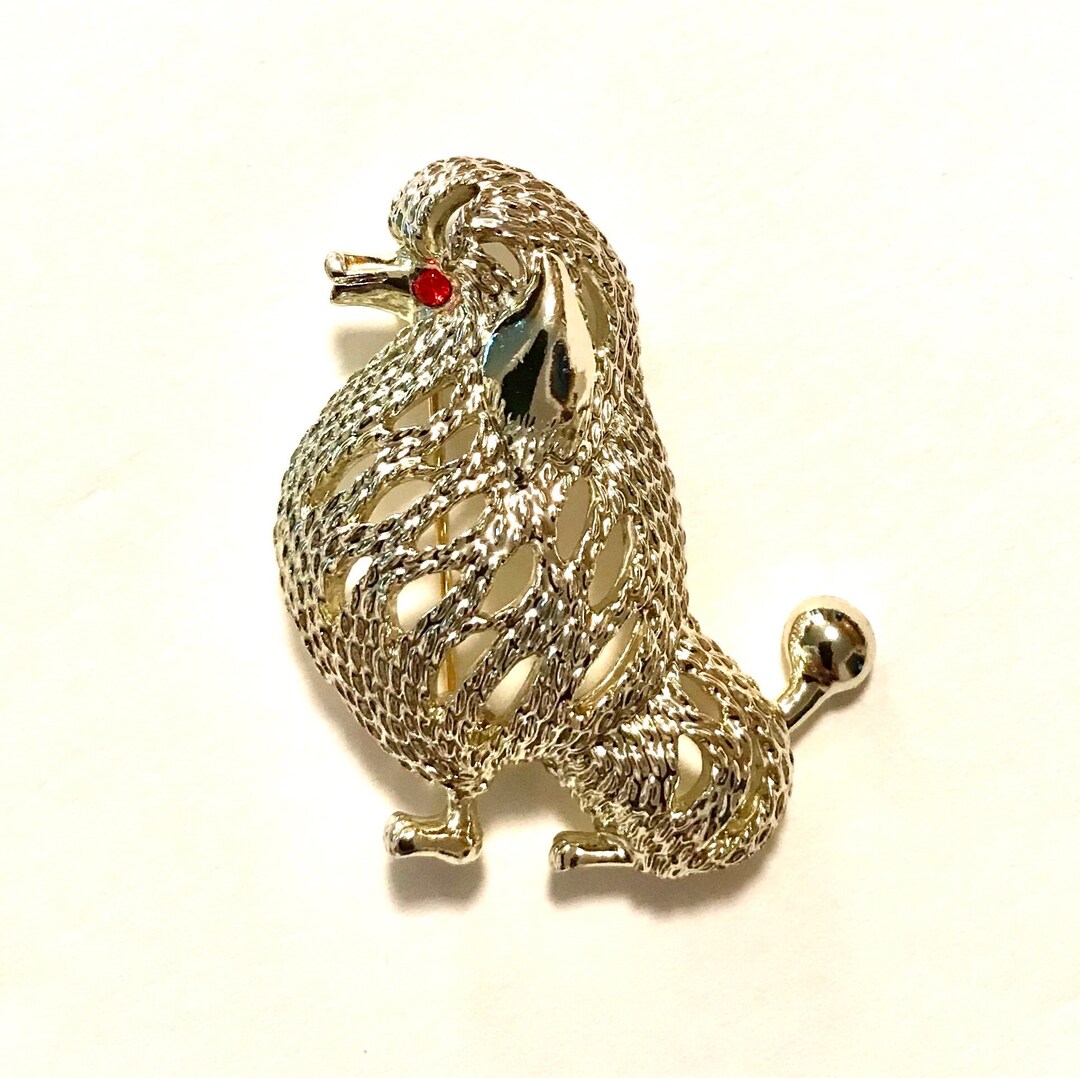 Vintage Poodle Brooch, Silvertone Poodle Pin, Signed Jewelry, Mid ...