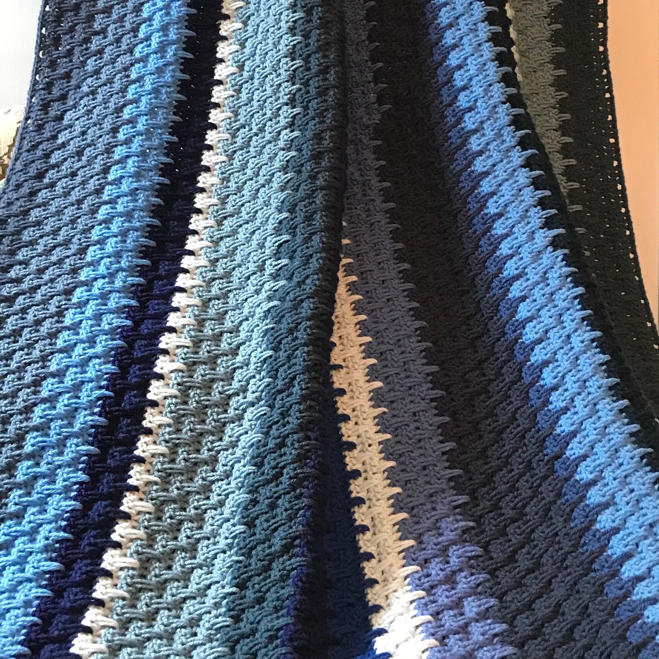 New Crochet Afghan in Shades of Blue, Handmade Blanket, Artisan Made in ...