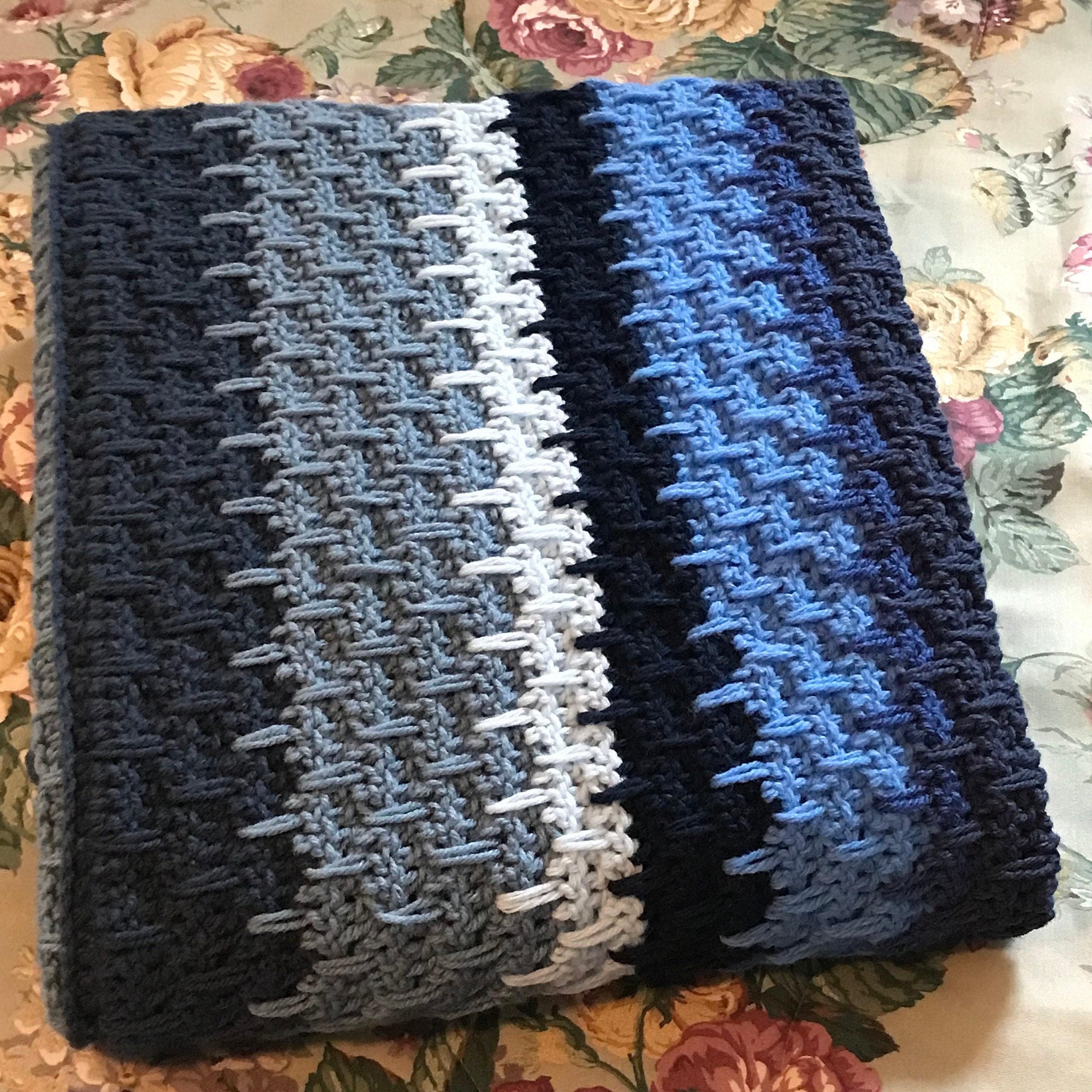New Crochet Afghan in Shades of Blue, Handmade Blanket, Artisan Made in ...