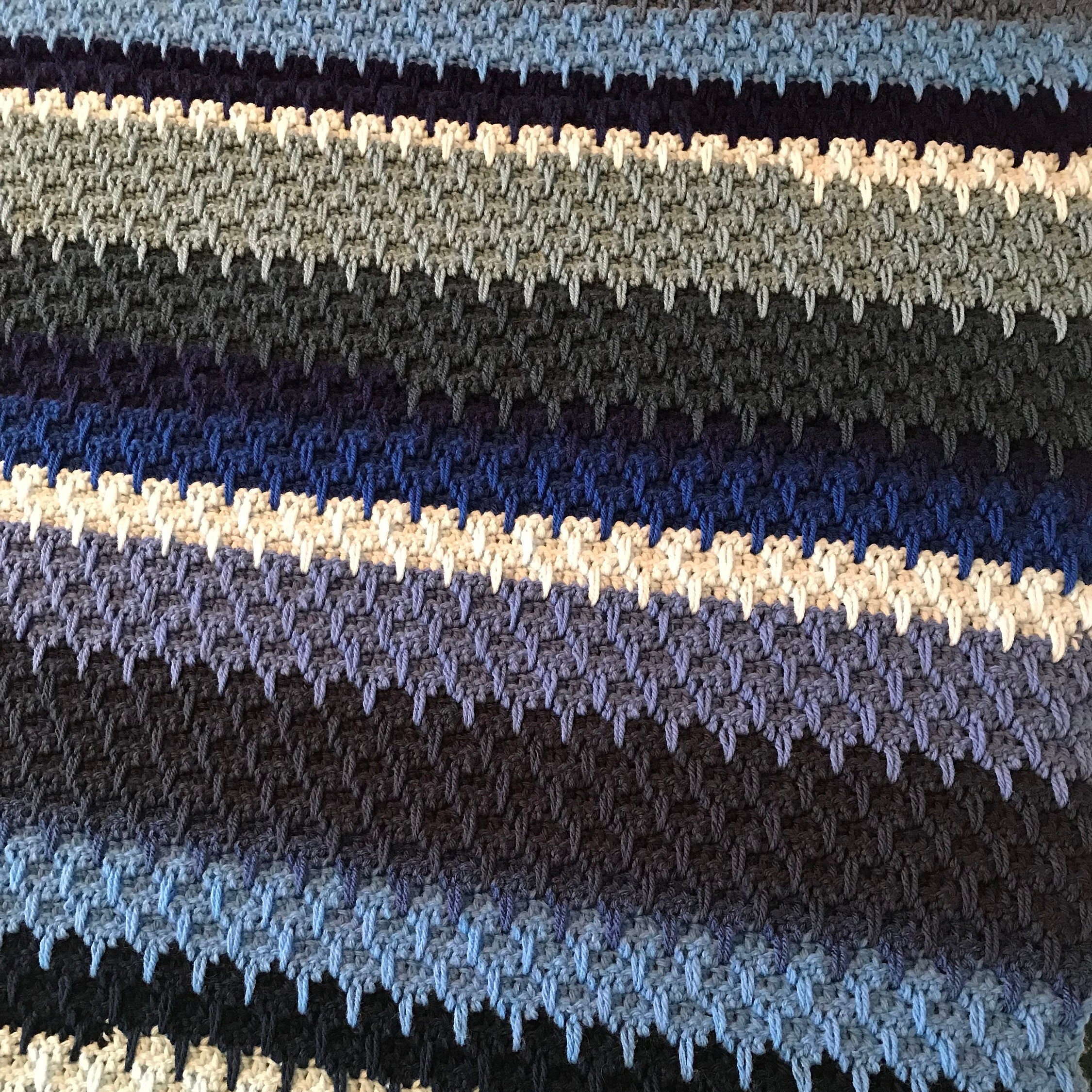 New Crochet Afghan in Shades of Blue, Handmade Blanket, Artisan Made in ...