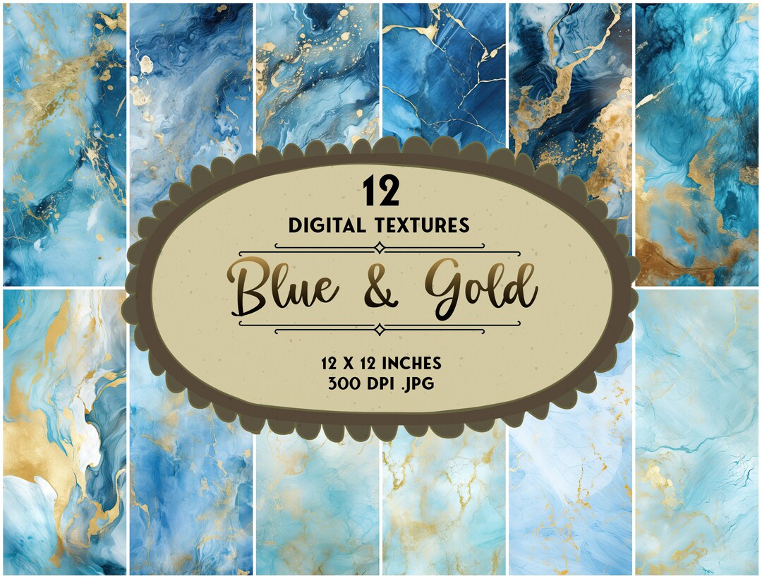 Blue and Gold Marble Digital Paper Instant Download, Printable, Marble ...