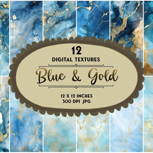 Blue and Gold Digital Paper - Etsy