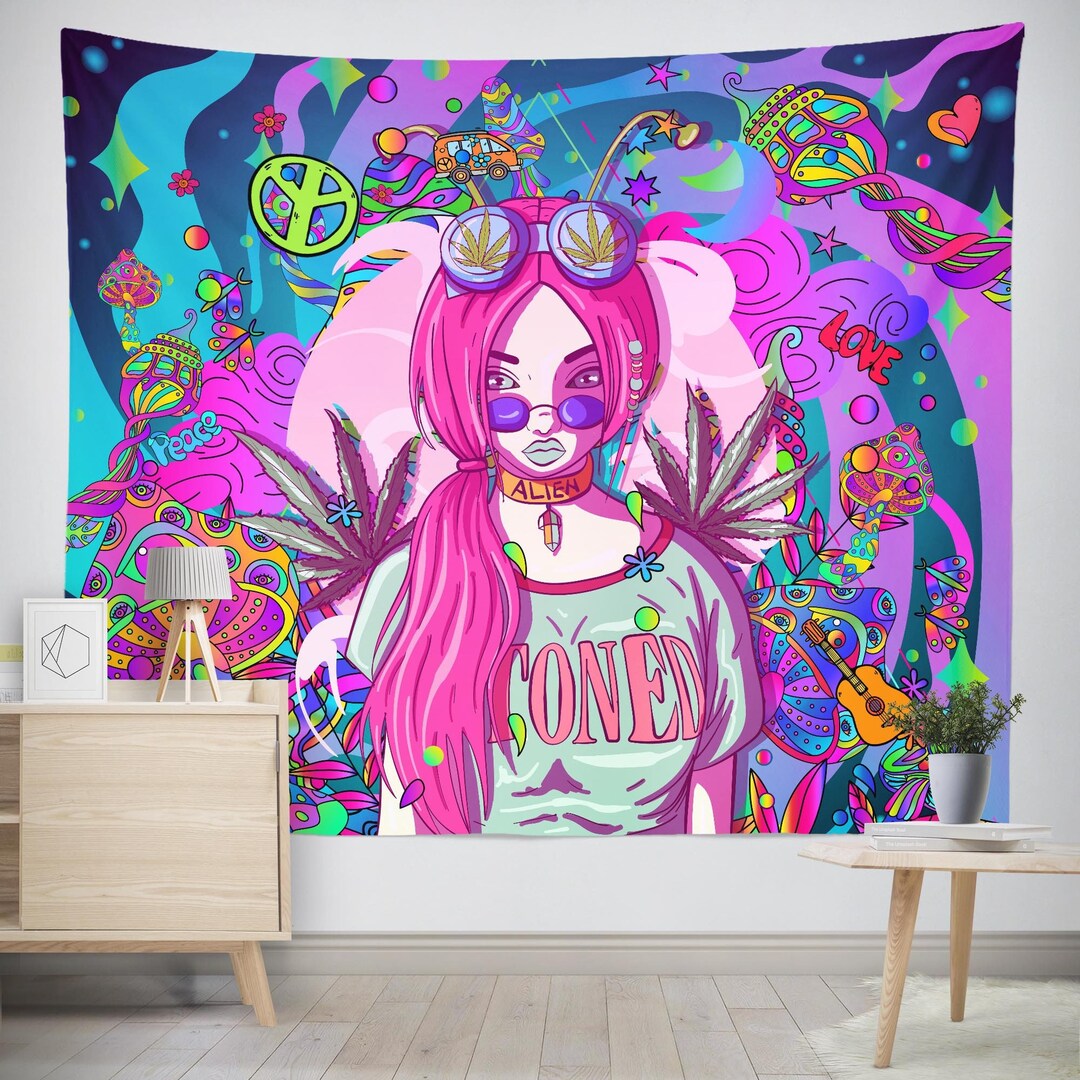 Stoner Hippie Girl Trippy Psychedelic Wall Tapestry for Dorm Bedroom Living Room Home Decor ...
