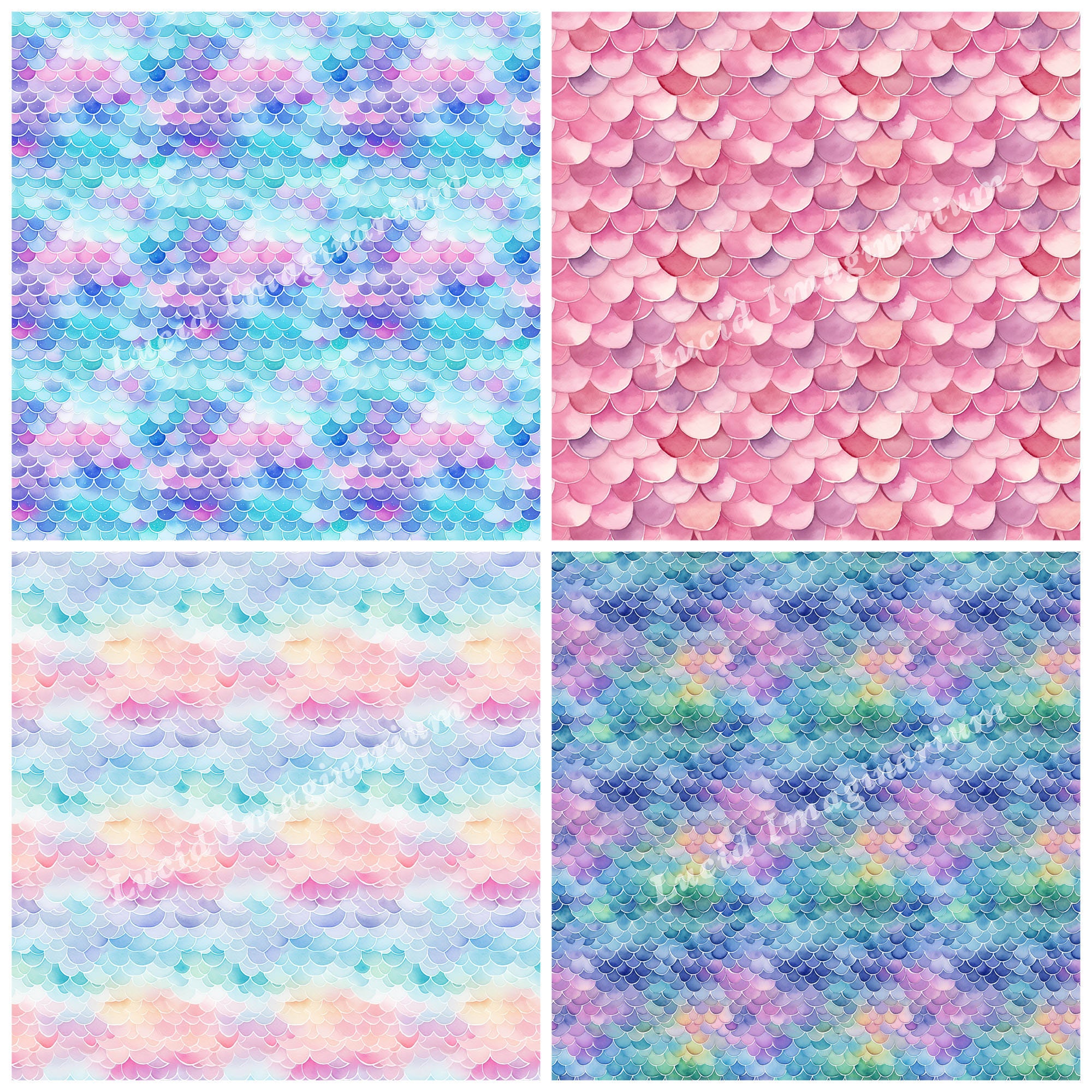 Seamless Mermaid Scales Patterns Textures Background Digital - Etsy