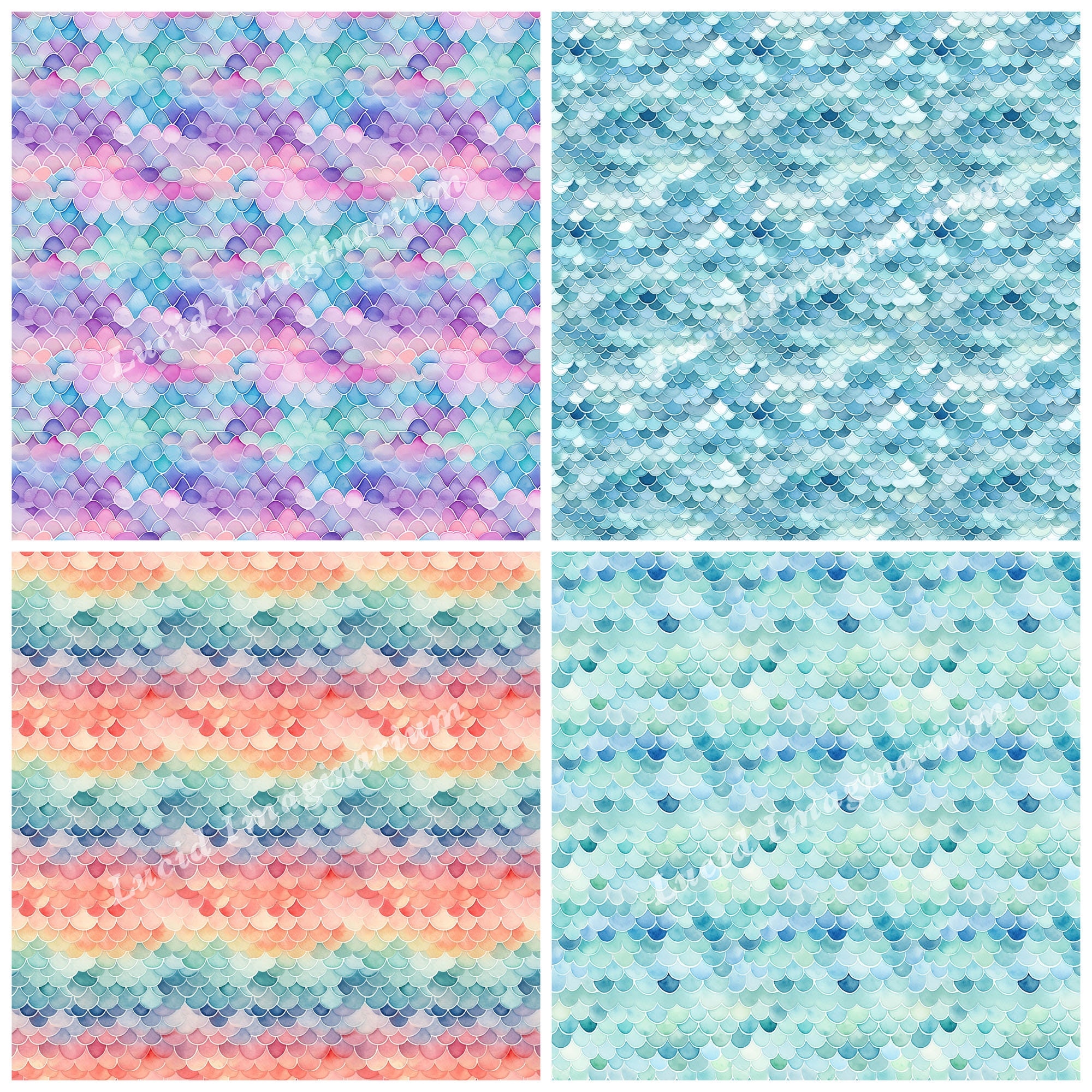 Seamless Mermaid Scales Patterns Textures Background Digital - Etsy