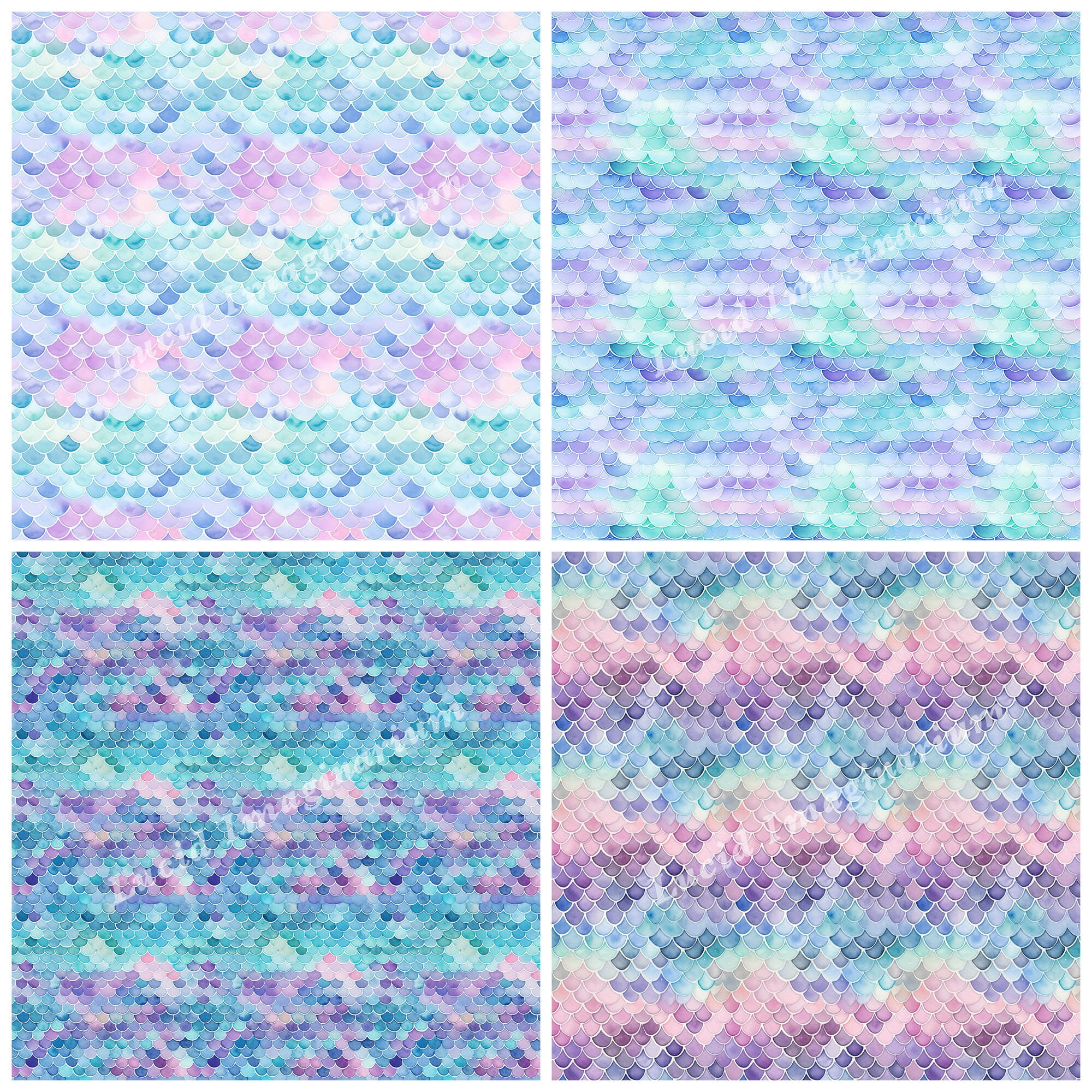 Seamless Mermaid Scales Patterns Textures Background Digital - Etsy