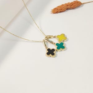 14K Gold Clover Necklace, Dainty Four Leaf Clover Pendant, Flower ...