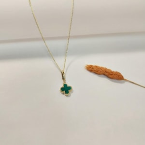 14K Gold Clover Necklace, Dainty Four Leaf Clover Pendant, Flower ...