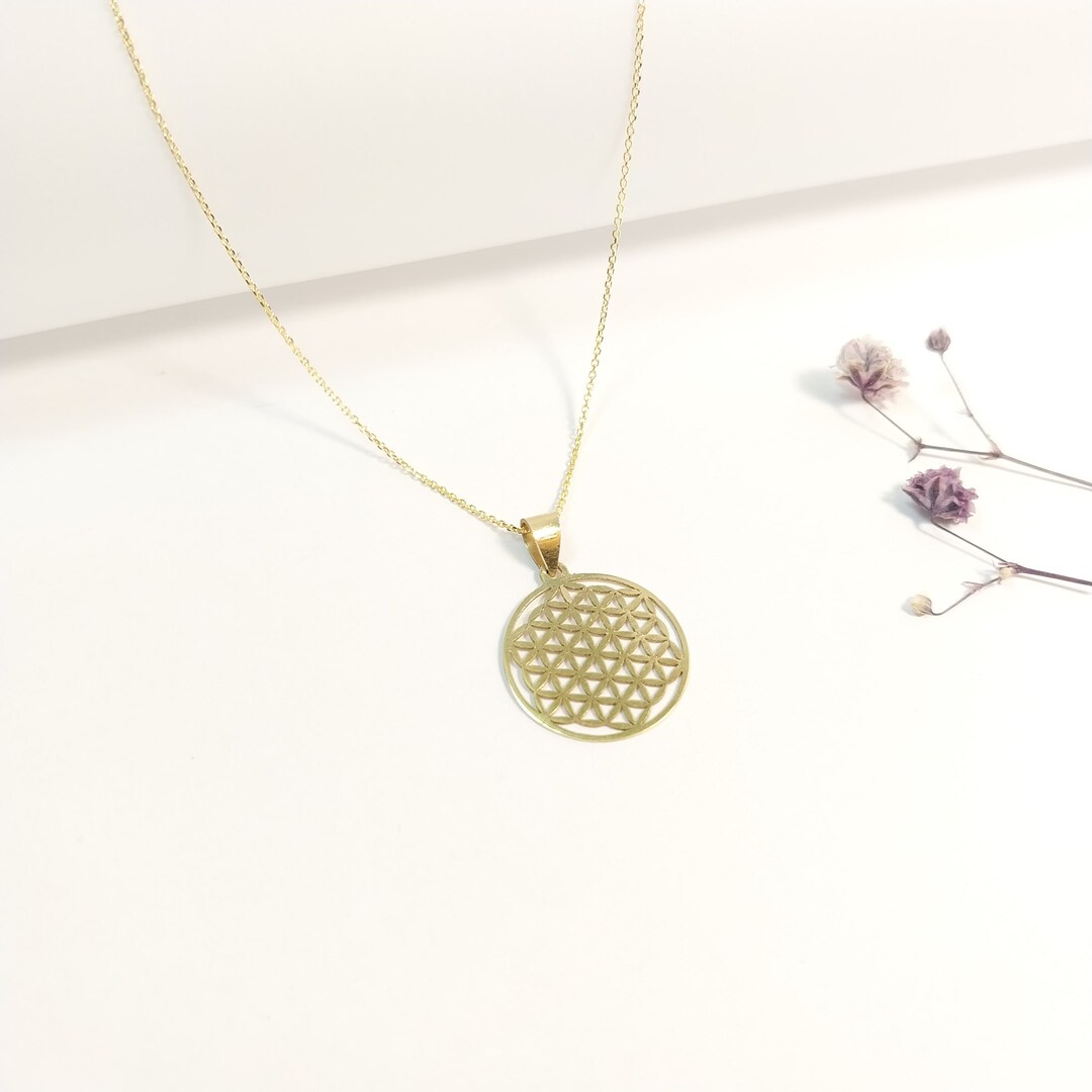 14K Solid Gold Flower of Life Necklace, Gold Necklace for Women, Sacred ...