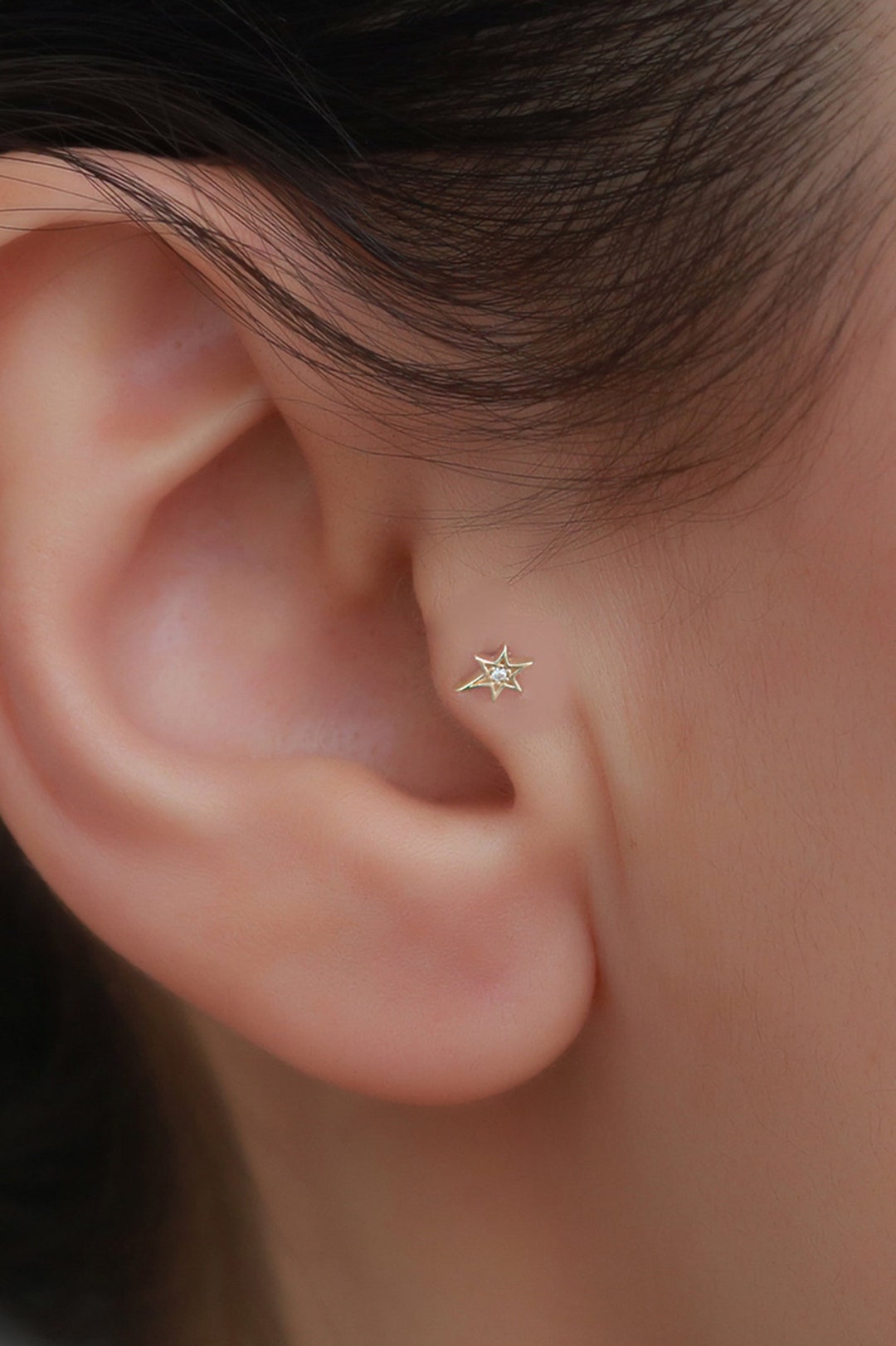 14K Gold Comet Tragus Piercing, Flat Back Tragus Earring,tiny Stud ...