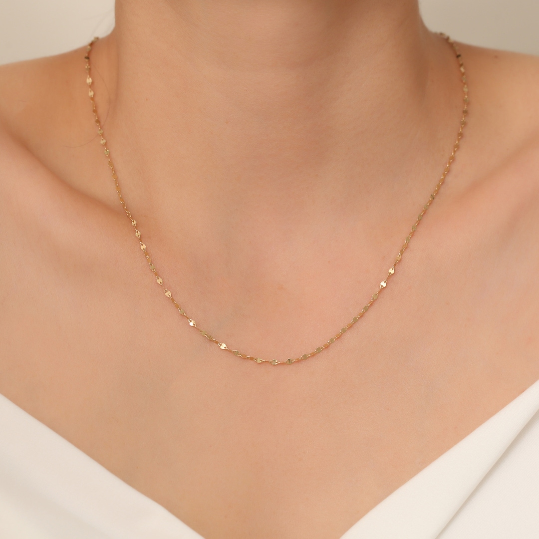 14K Solid Gold Mirror Chain Necklace: Glittering Minimalist Style - Etsy