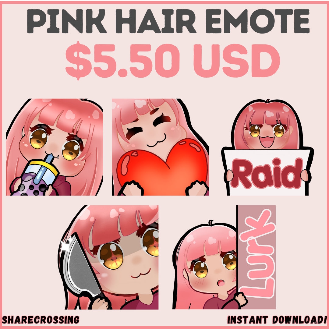 Pink Hair Girl Emotes L Emote Pack L Twitch Emote Pack - Etsy