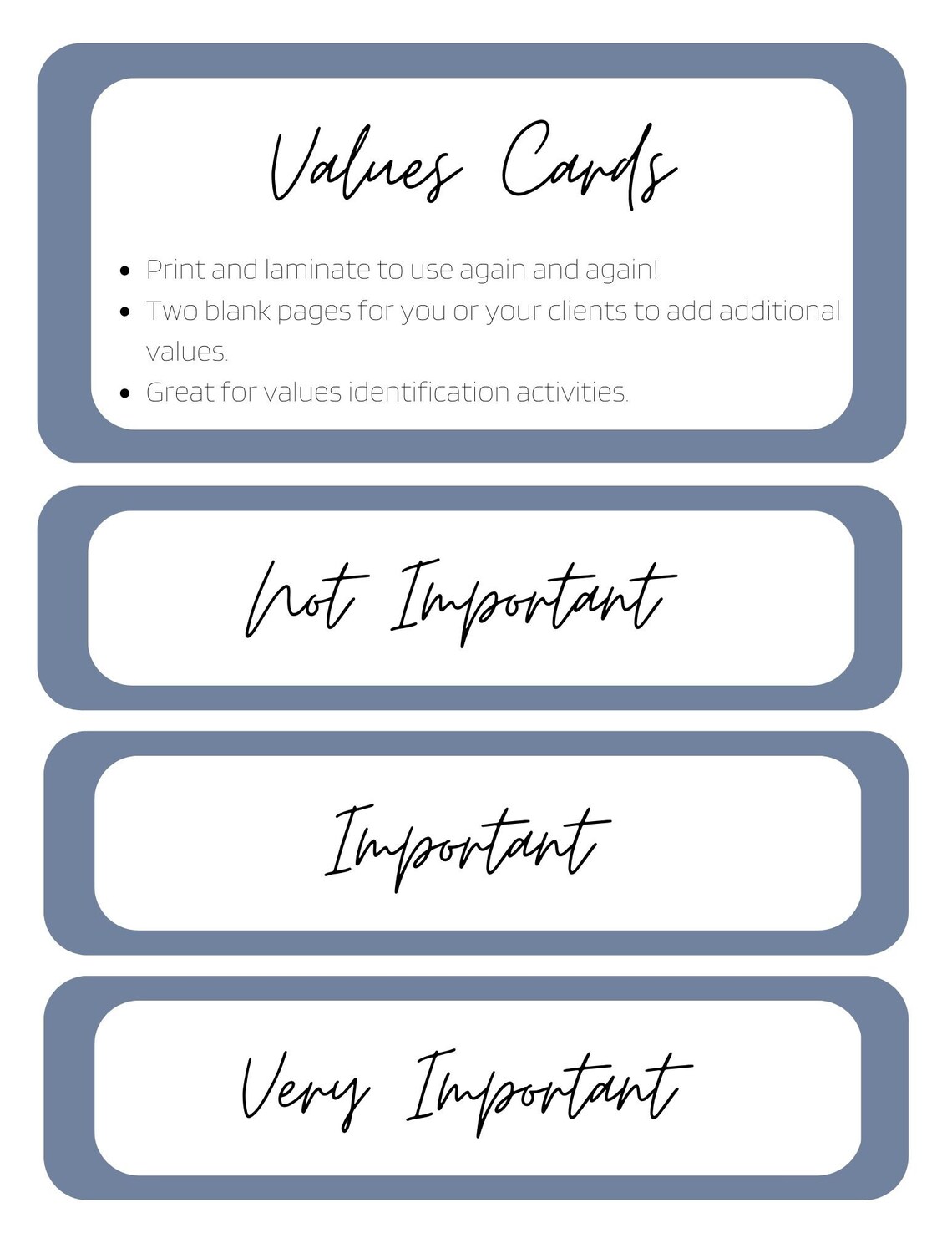 Values Cards - Values Identification Cards - Acceptance and Commitment ...
