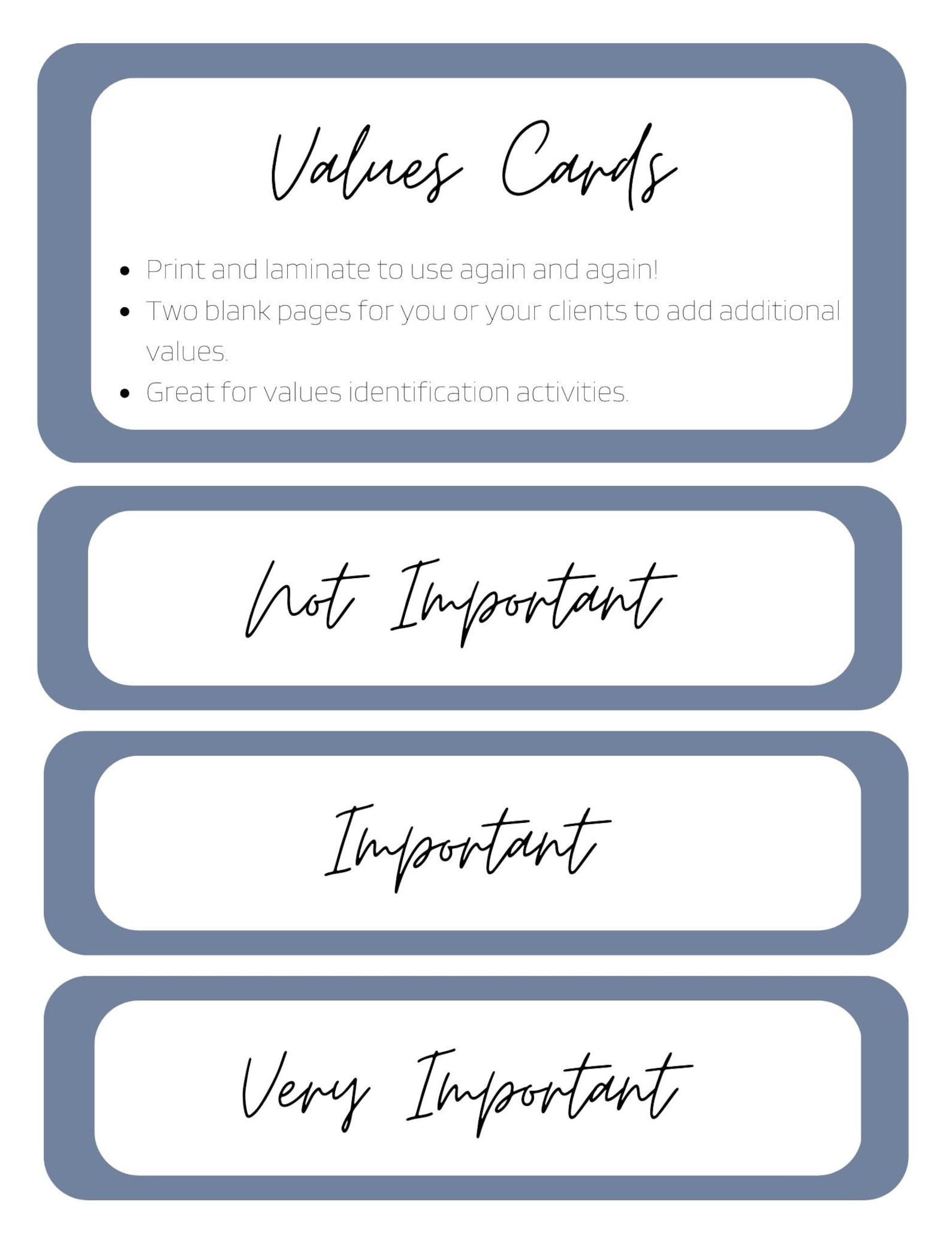 Values Cards - Values Identification Cards - Acceptance and Commitment Therapy - Therapy Tools ...