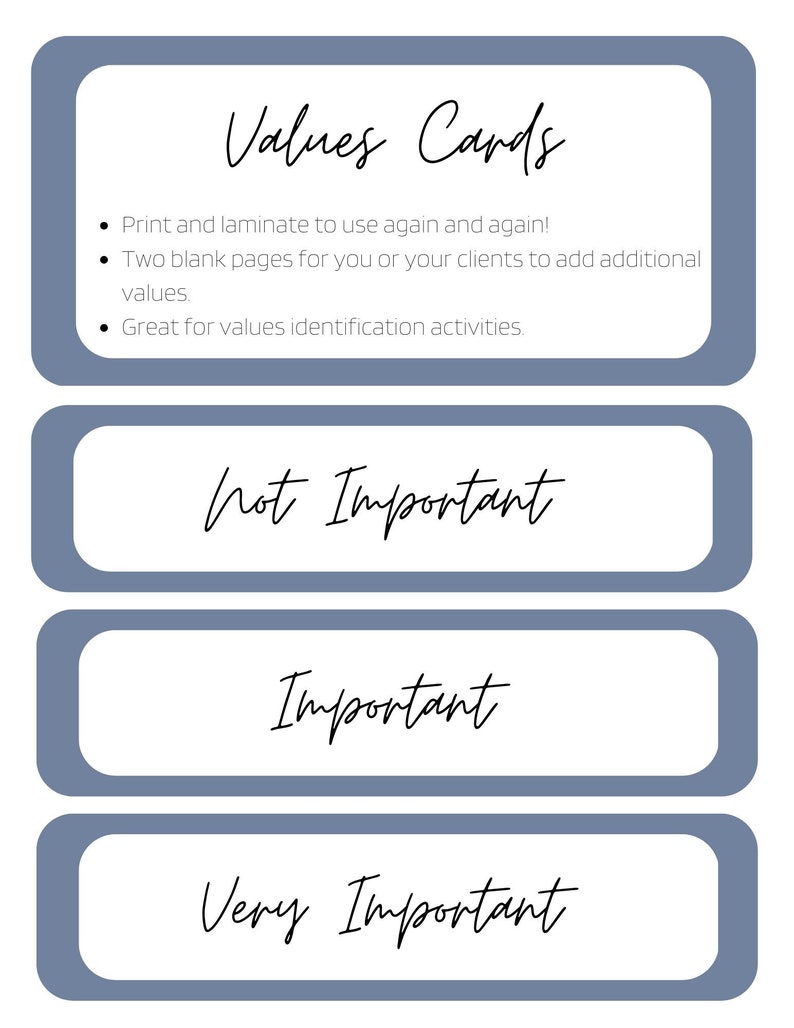 Values Cards - Values Identification Cards - Acceptance and Commitment Therapy - Therapy Tools ...