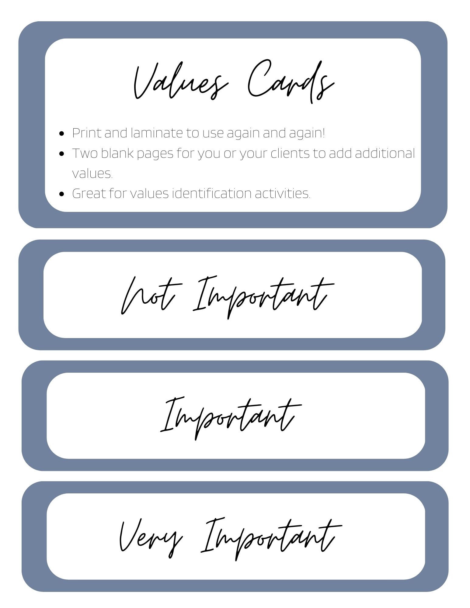 Values Cards - Values Identification Cards - Acceptance and Commitment ...