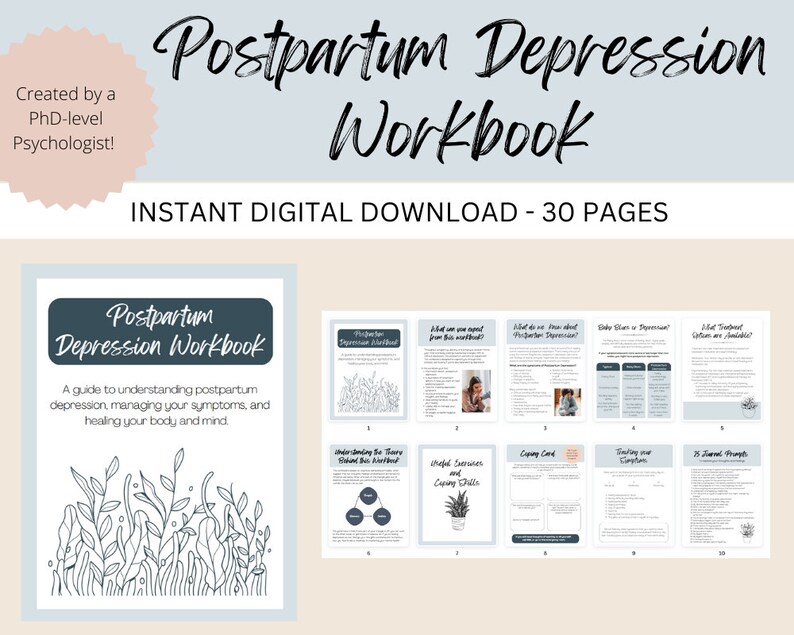 Postpartum Depression Workbook, CBT Skills, New Mom Gift (digital ...